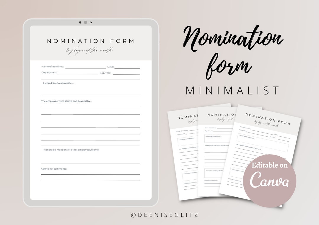 MINIMALIST Employee Nomination Form, Employee of the Month, Recognition ...