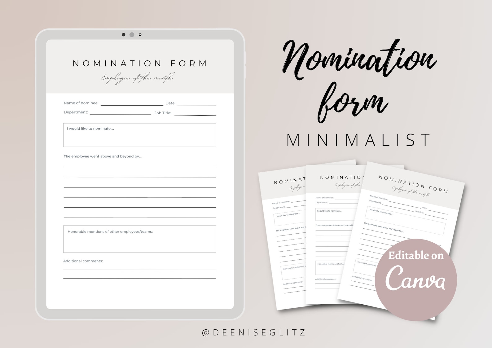 MINIMALIST Employee Nomination Form, Employee of the Month, Recognition ...