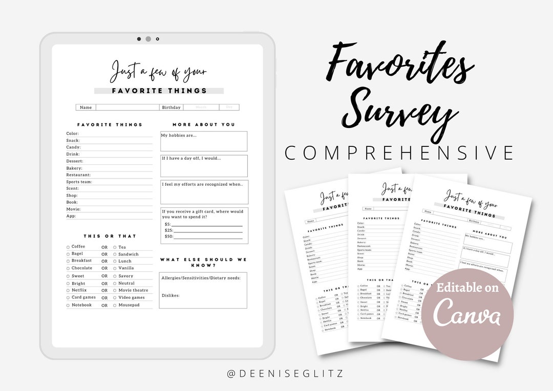 Employee Favorites Survey: Fillable PDF, Editable on Canva - Etsy