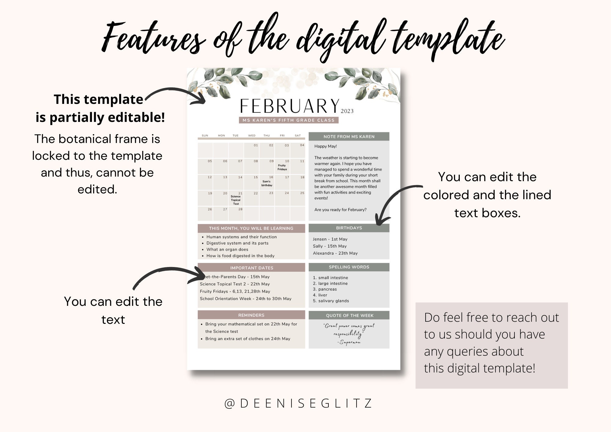 BOTANICAL Monthly Newsletter Template, Class Newsletter, School ...