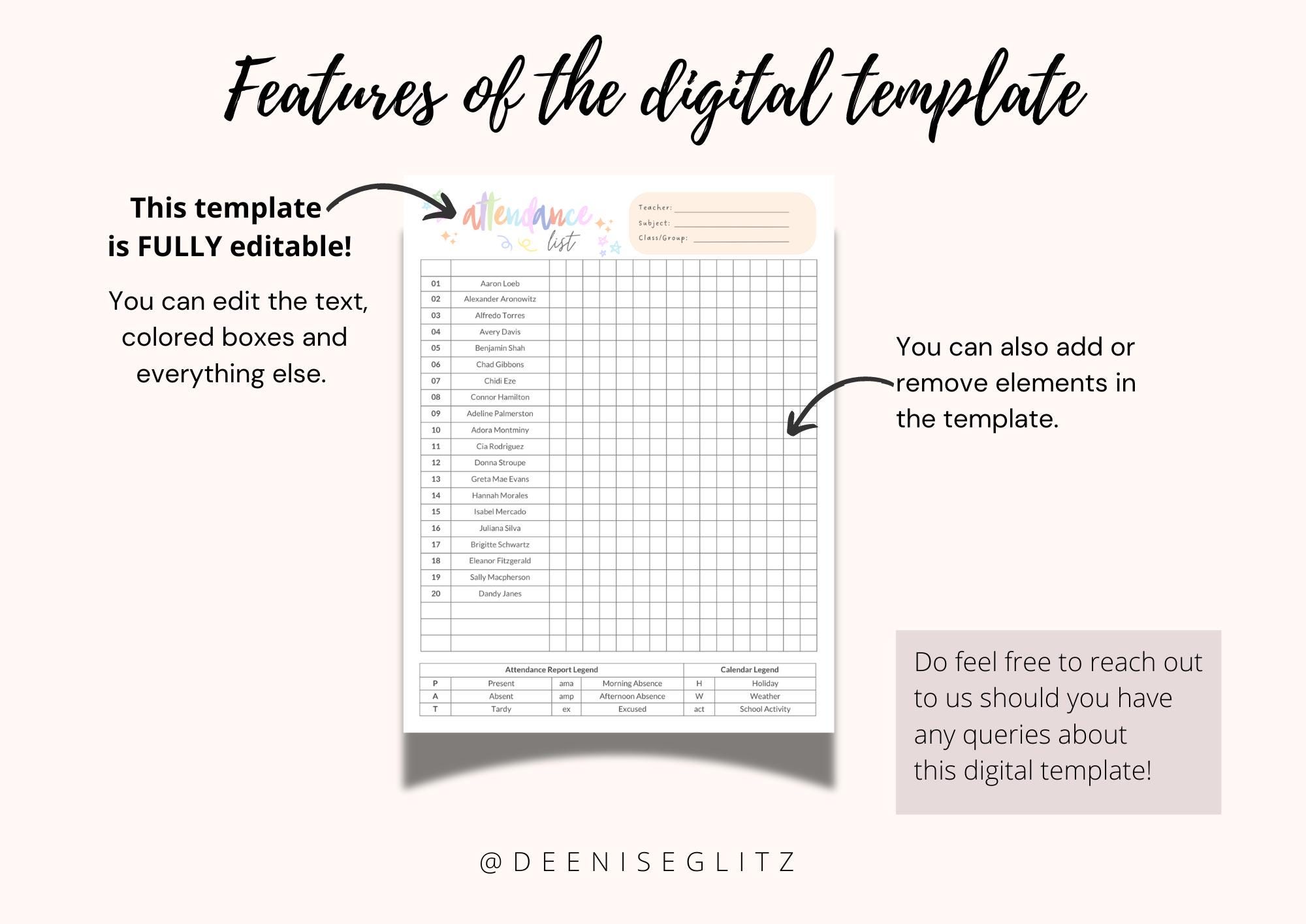 COLOR POP Attendance Sheet, Attendance Log, Class List, Classroom ...