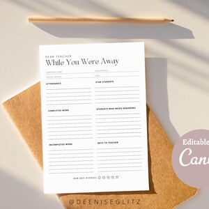 CLASSIC Substitute Teacher Note Template, While You Were Away, Note to ...