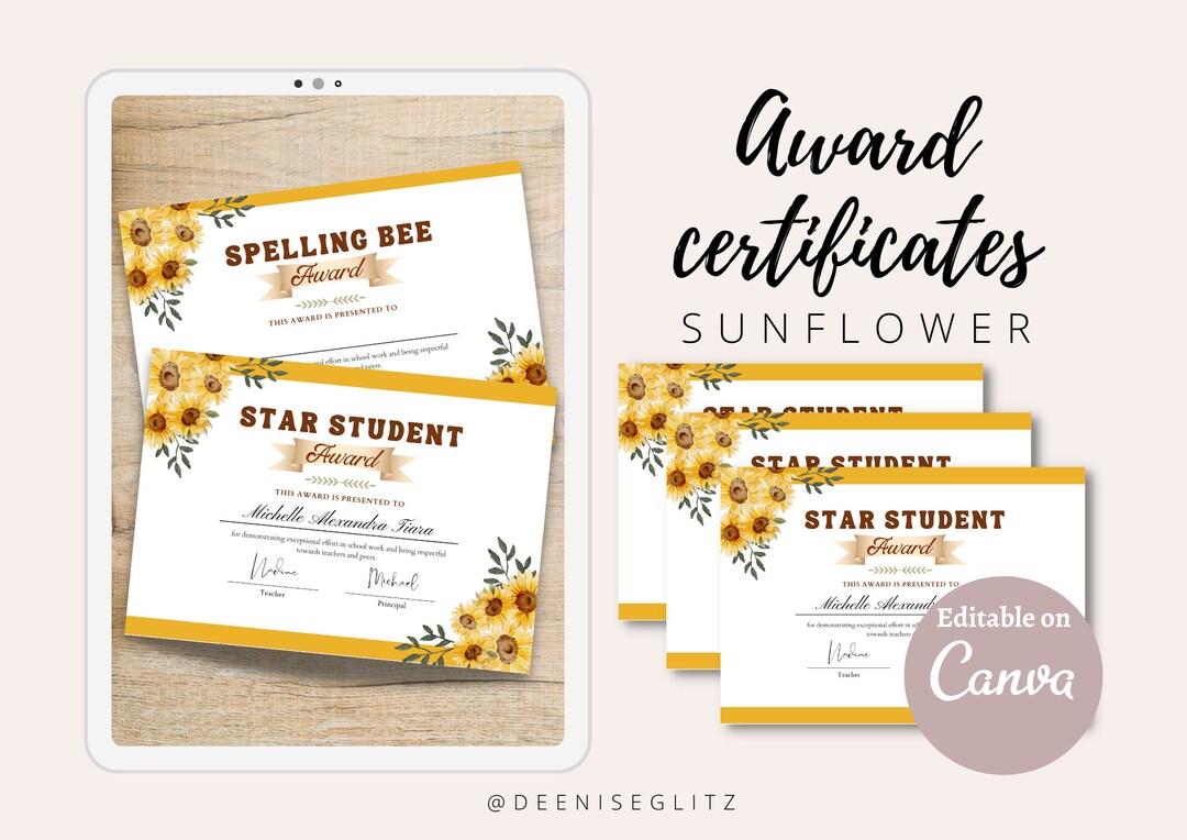 SUNFLOWER Class Award Certificates Superstar Student Award - Etsy