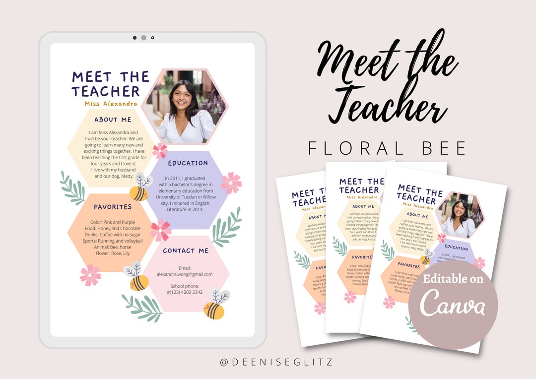 FLORAL BEE Meet the Teacher, Classroom Resources, Teacher Newsletter ...
