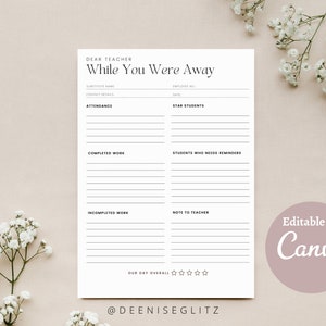 CLASSIC Substitute Teacher Note Template, While You Were Away, Note to ...