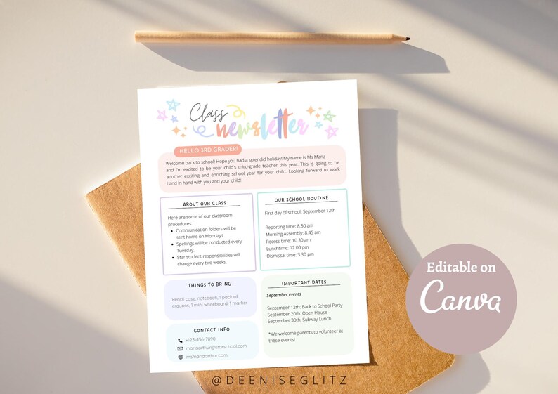 COLOR POP Back to School Classroom Newsletter, Monthly Newsletter ...