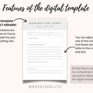MINIMALIST Employee Nomination Form, Employee of the Month, Recognition ...
