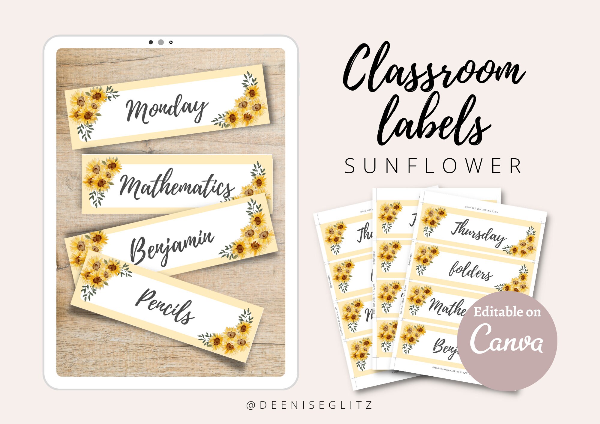 SUNFLOWER Classroom Labels Rectangular Tags Name Tags - Etsy