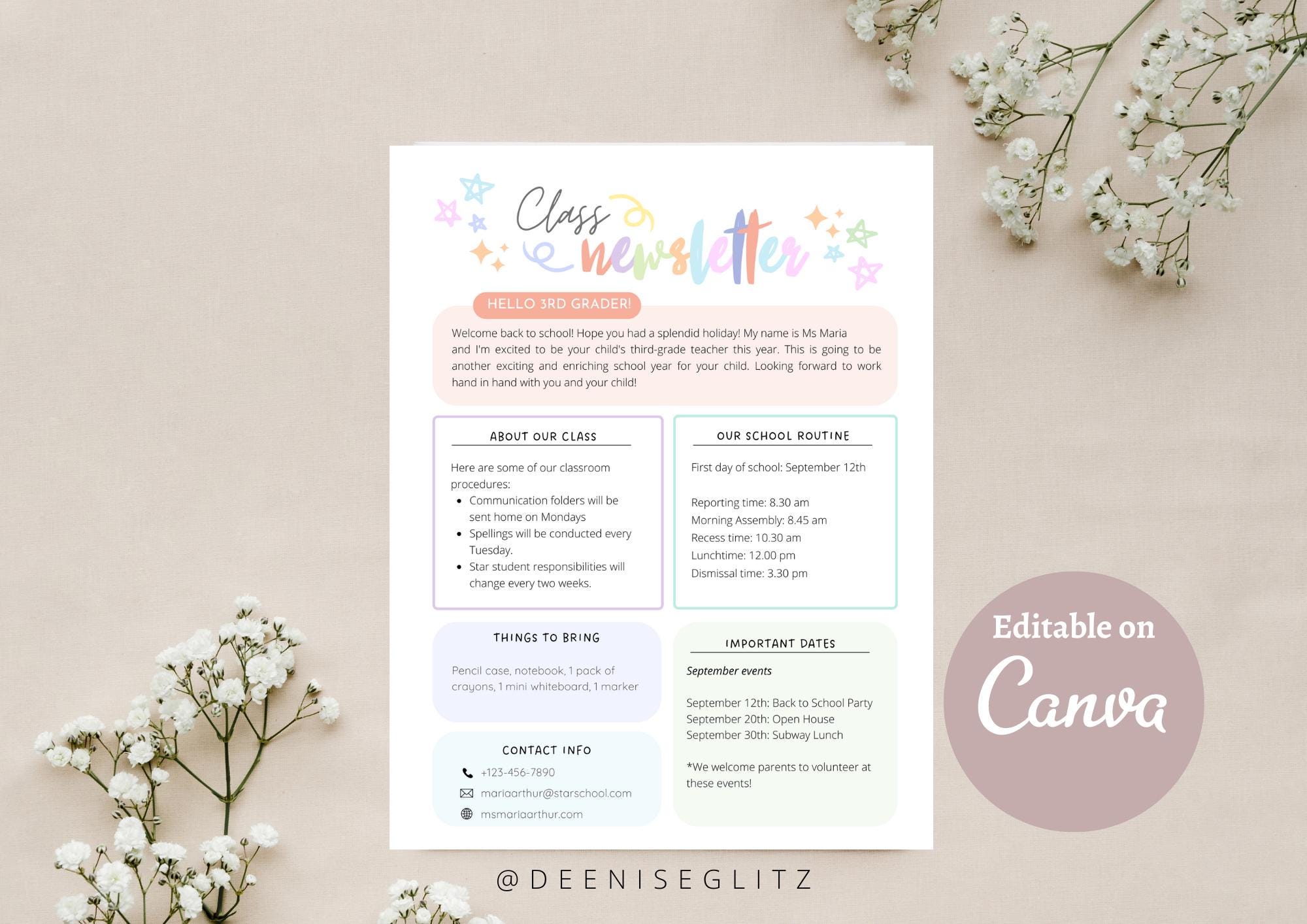 COLOR POP Back to School Classroom Newsletter, Monthly Newsletter ...