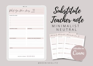 Middle/high School Substitute Teacher Notemultiple Class Substitute ...