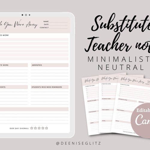 Editable Teacher Printable Substitute Note While You Were - Etsy