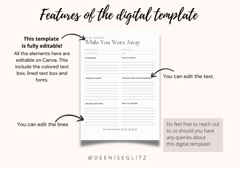 CLASSIC Substitute Teacher Note Template, While You Were Away, Note to ...