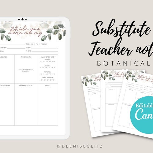 Editable Personalized Substitute Teacher Printables While You - Etsy