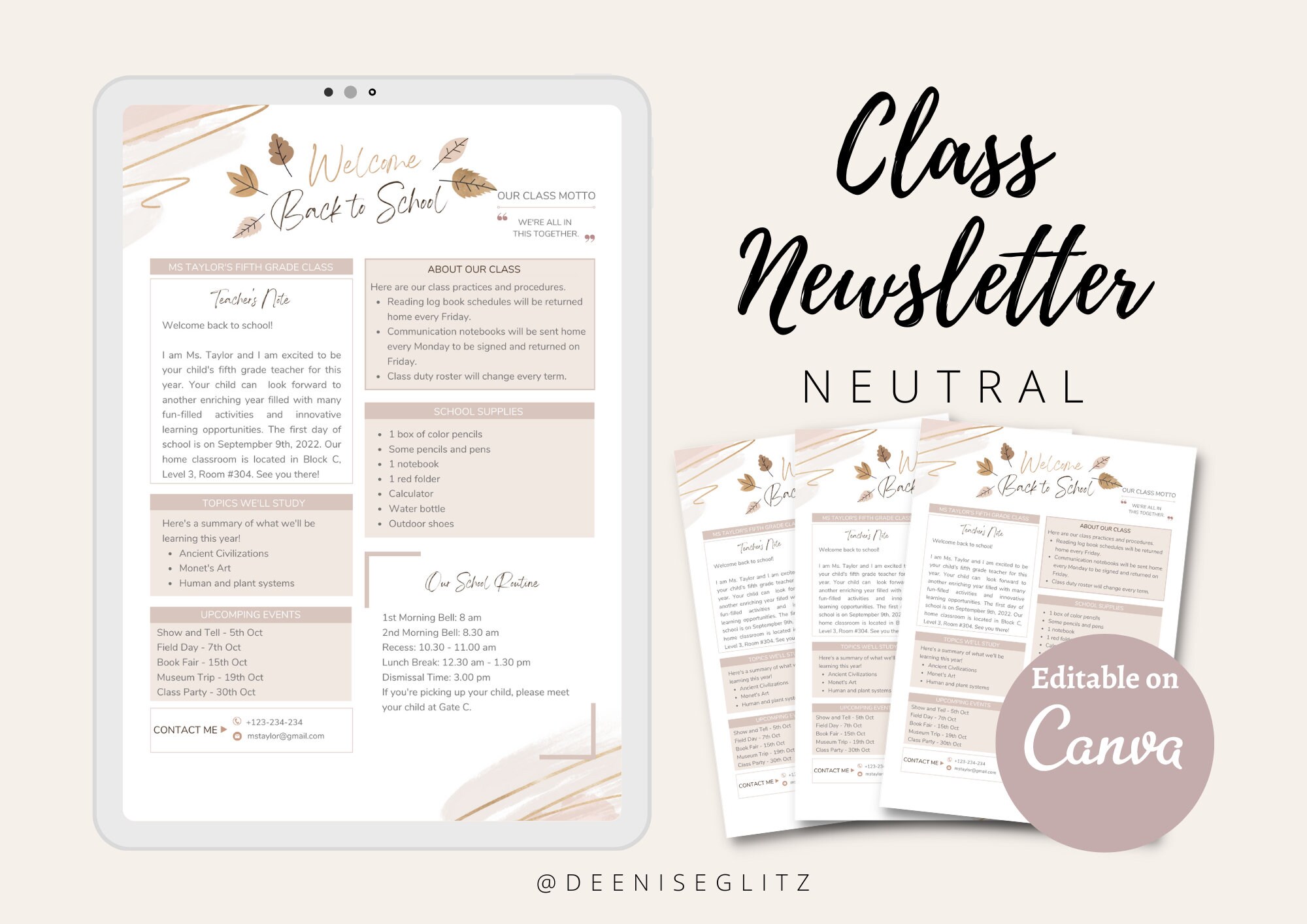 NEUTRAL Back to School Class Newsletter, Monthly Newsletter, School ...