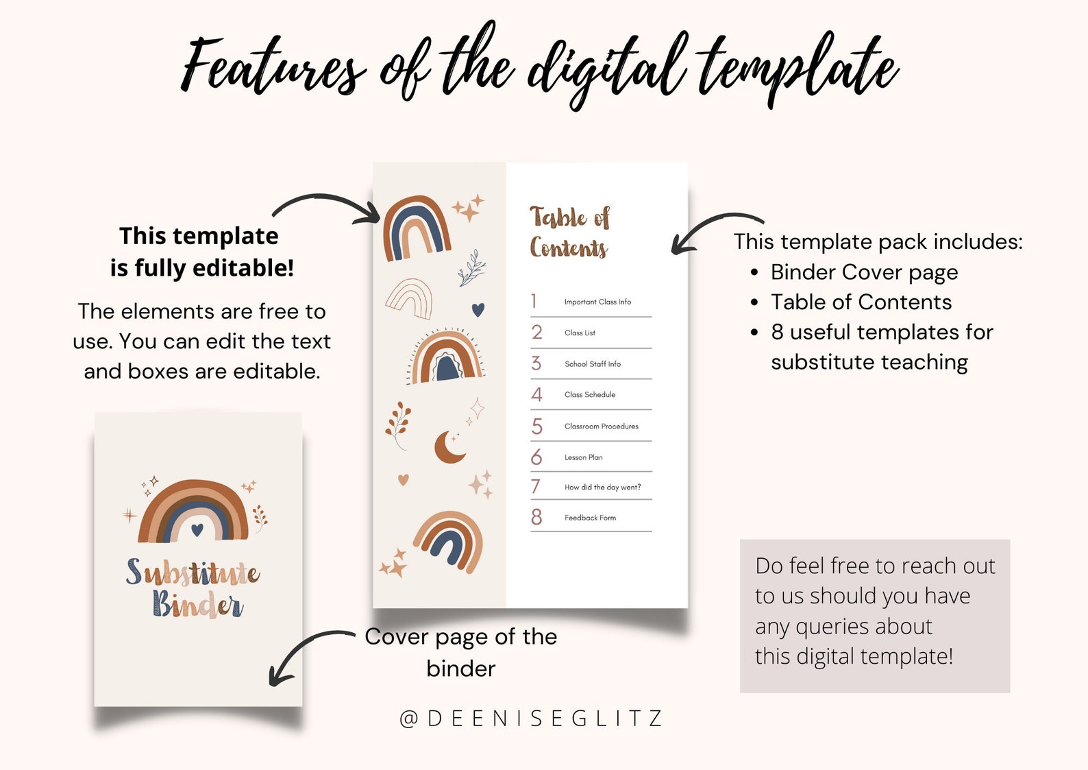 BOHO RAINBOW Substitute Binder, 11-page Bundle Template Pack, Folder ...