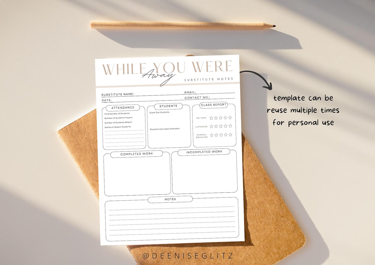 STYLISH Substitute Teacher Printable, Substitute Teacher Note, While ...