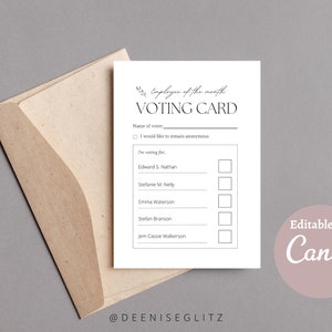 Employee of the Month Voting Card: Minimalist Ballot (editable Canva ...