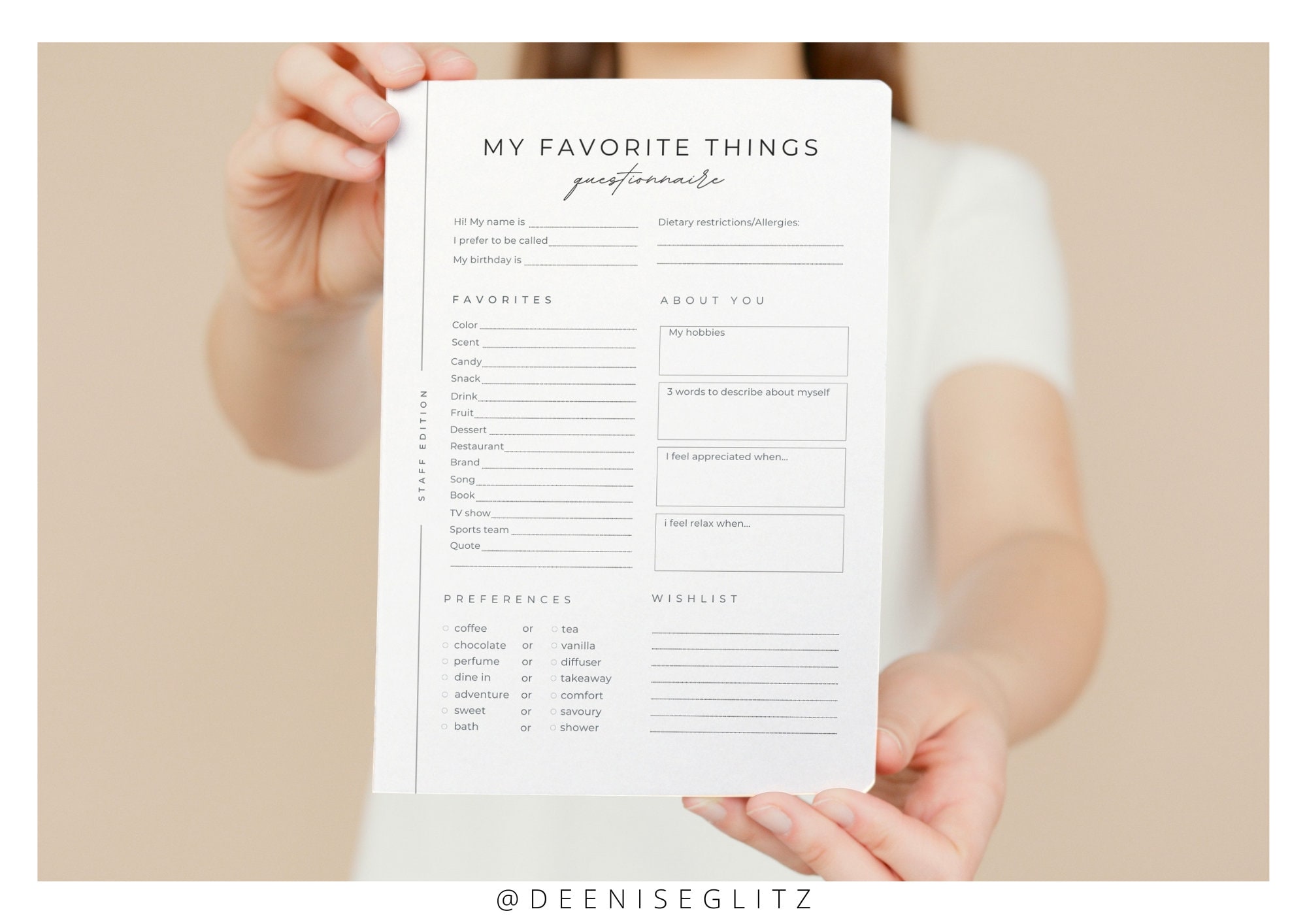 CLEAN MODERN Employee Favorites, My Favorite Things Questionnaire ...
