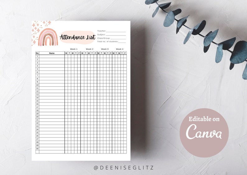 BOHO RAINBOW Attendance Sheet, Attendance Log, Class List, Classroom ...