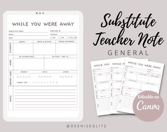 Printable Substitute Note Beach, While You Were Away - Etsy