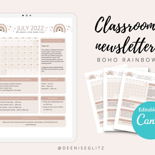 Boho Rainbow Newsletter Templates - Etsy