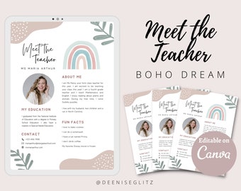 Boho Meet the Teacher EDITABLE Template, Boho Classroom, Back to School ...