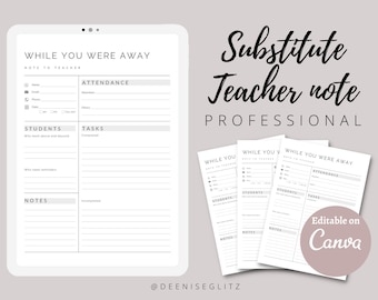 Substitute Teacher Note Substitute Teacher Substitute - Etsy