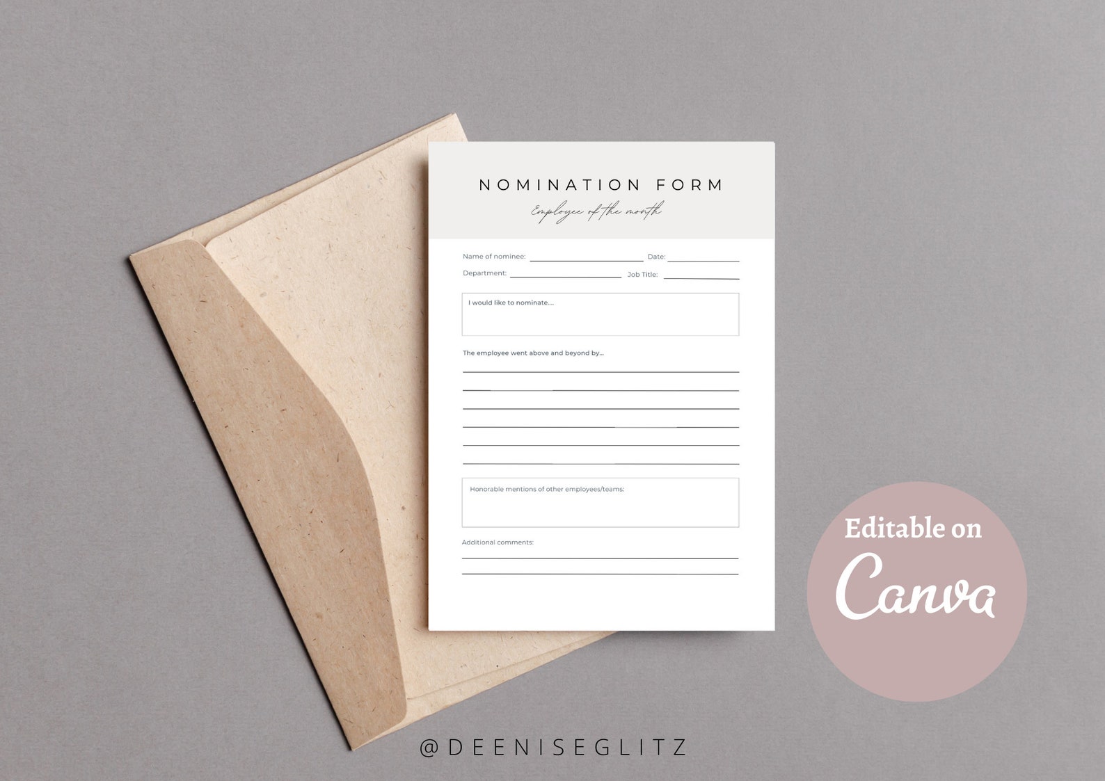MINIMALIST Employee Nomination Form, Employee of the Month, Recognition ...