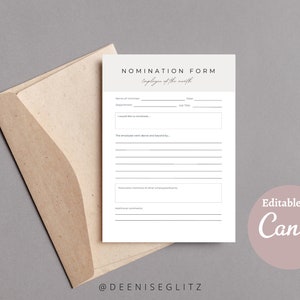 MINIMALIST Employee Nomination Form, Employee of the Month, Recognition ...