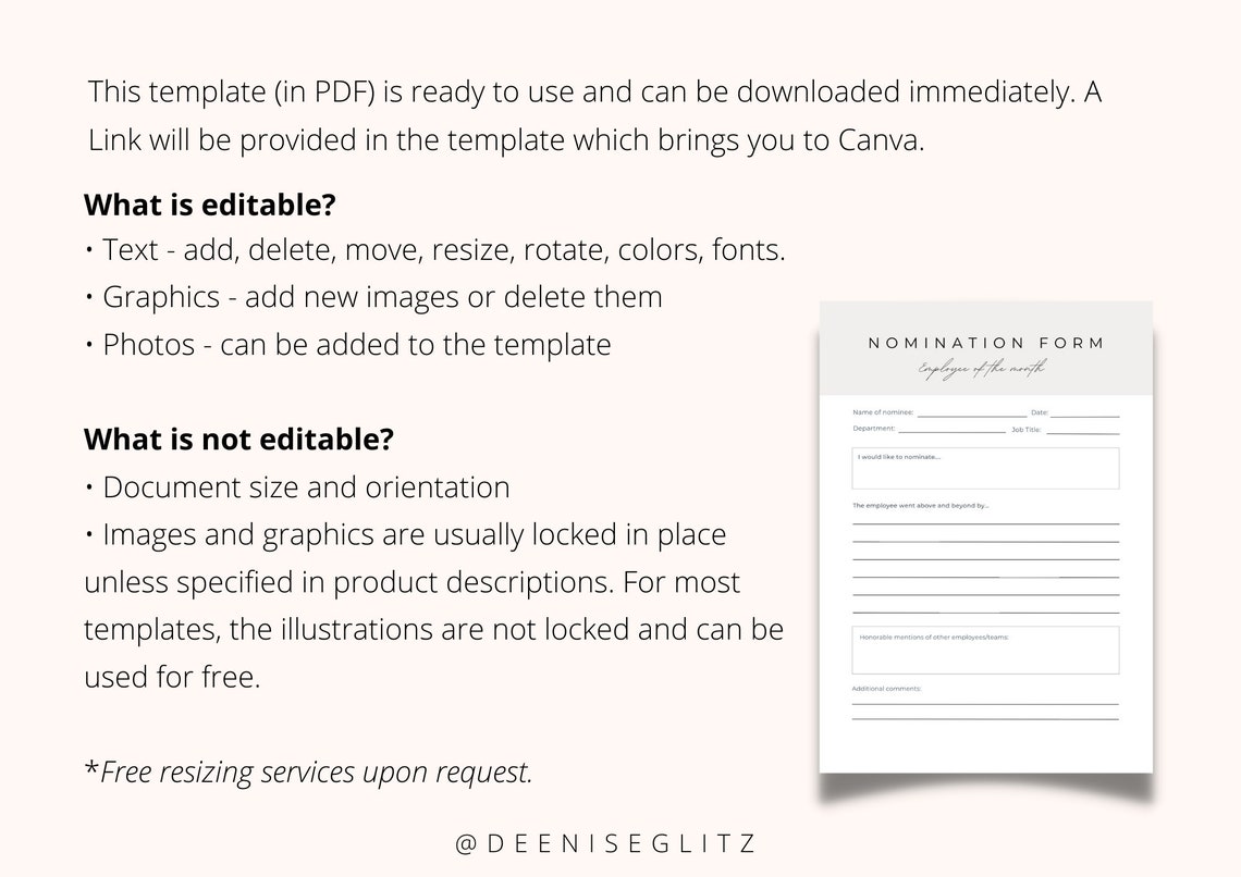MINIMALIST Employee Nomination Form, Employee of the Month, Recognition ...