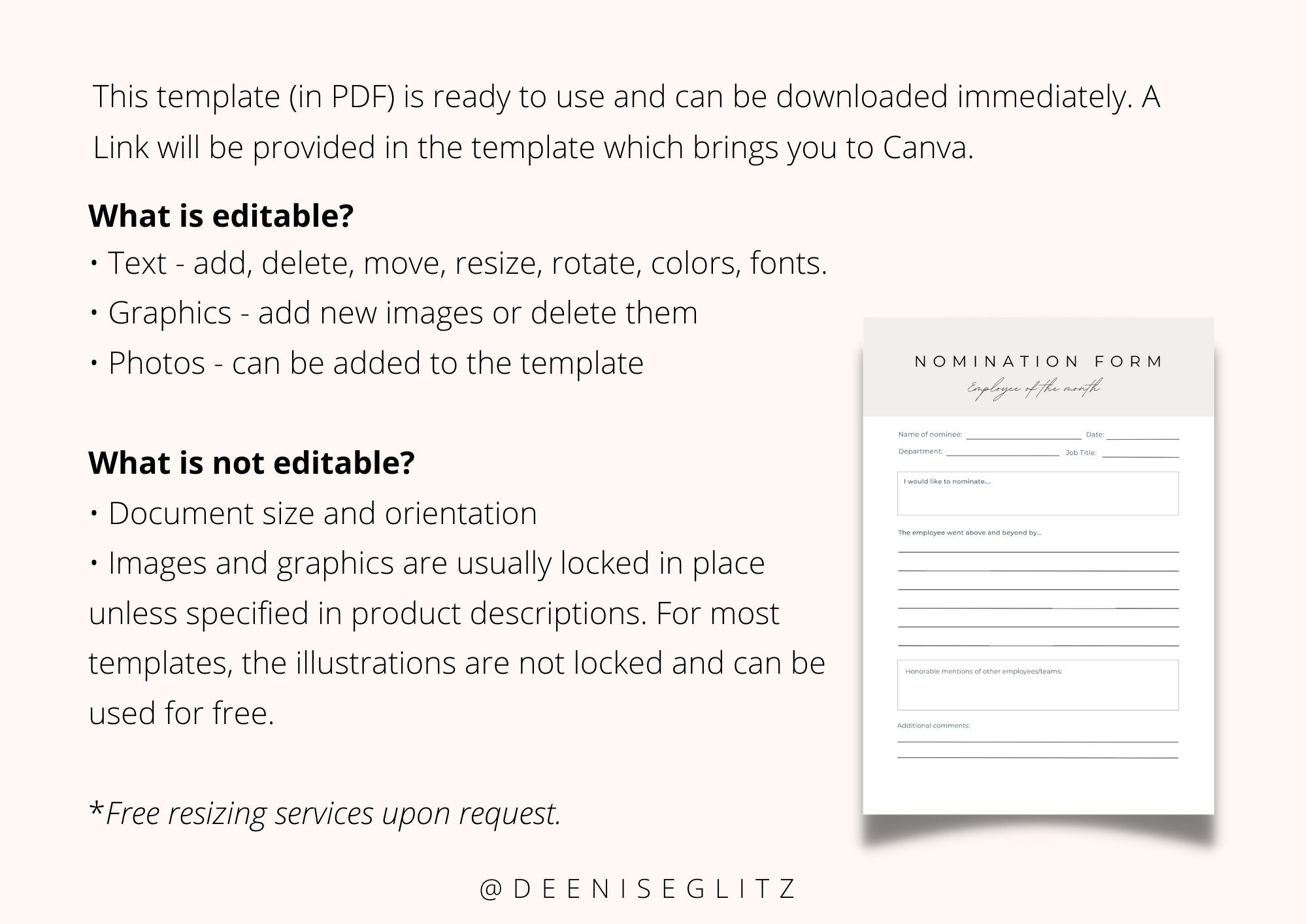 MINIMALIST Employee Nomination Form, Employee of the Month, Recognition ...
