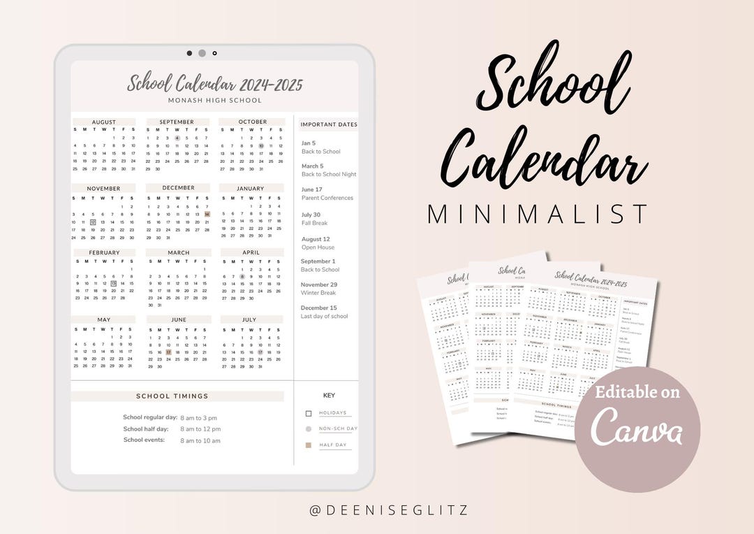 2024/2025 MINIMALIST School Calendar Form, School Academic Calendar ...
