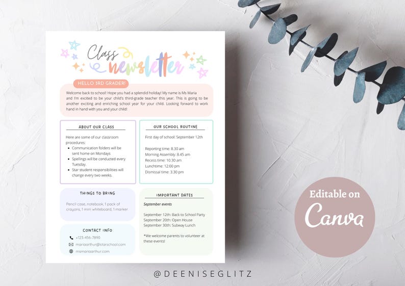 COLOR POP Back to School Classroom Newsletter, Monthly Newsletter ...