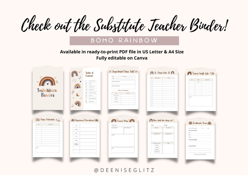 BOHO RAINBOW Substitute Binder, 11-page Bundle Template Pack, Folder ...