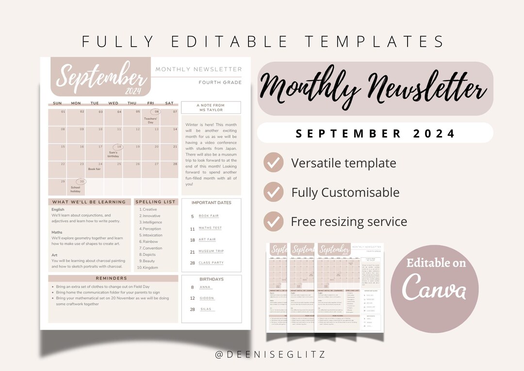 CLASSIC September 2024 Monthly Newsletter Template, Classroom ...