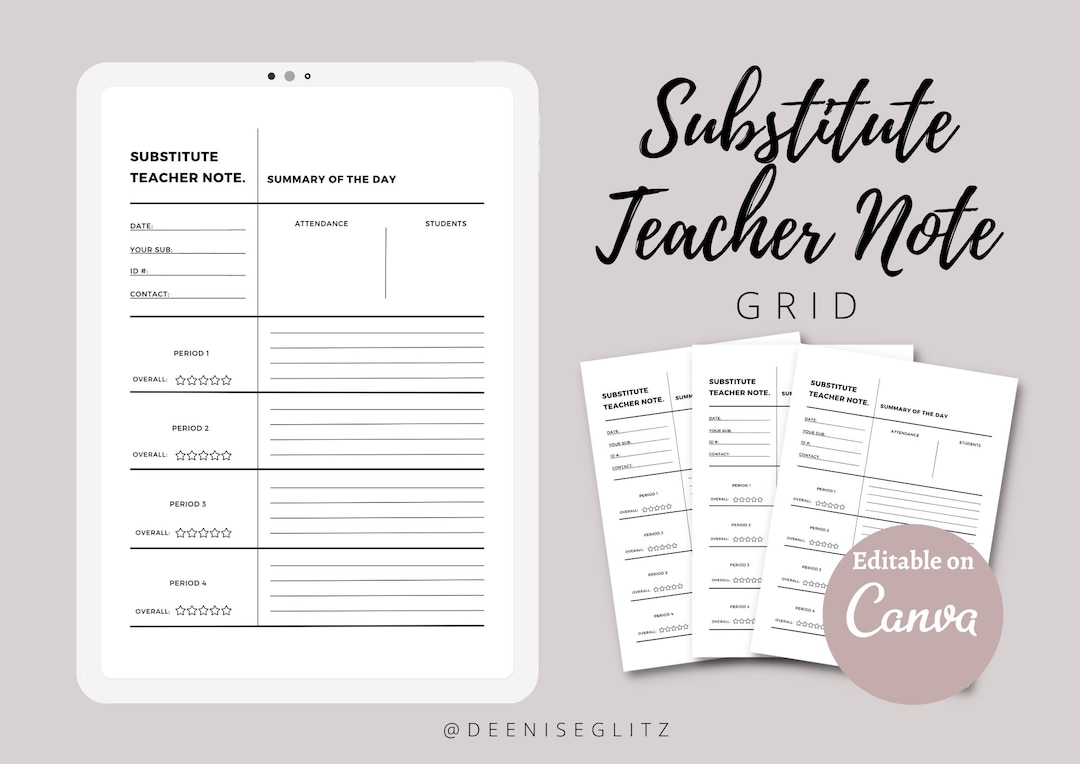 GRID Substitute Teacher Note Template While You Were Away - Etsy
