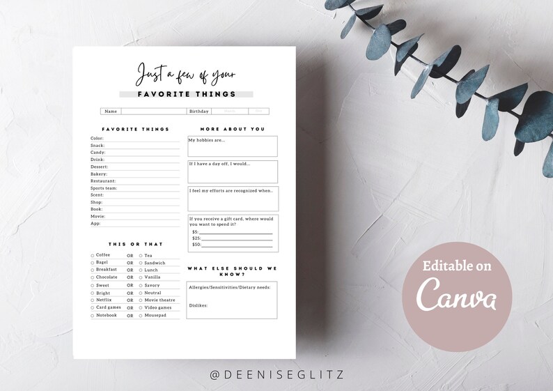 Employee Favorites Survey: Fillable PDF, Editable on Canva - Etsy