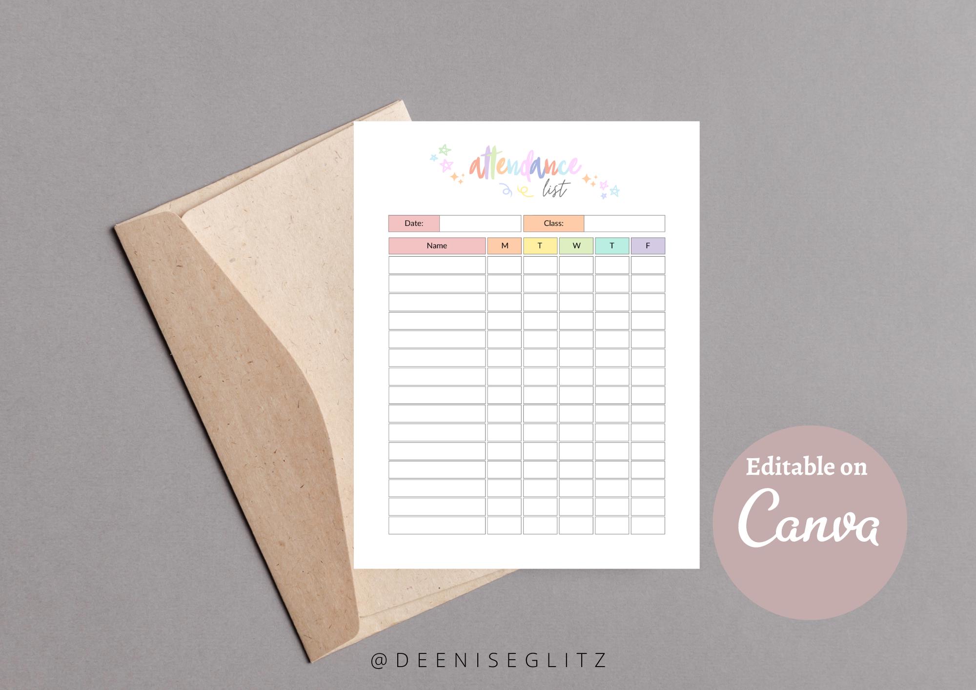 COLOR POP Attendance Sheet, Attendance Log, Class List, Classroom ...
