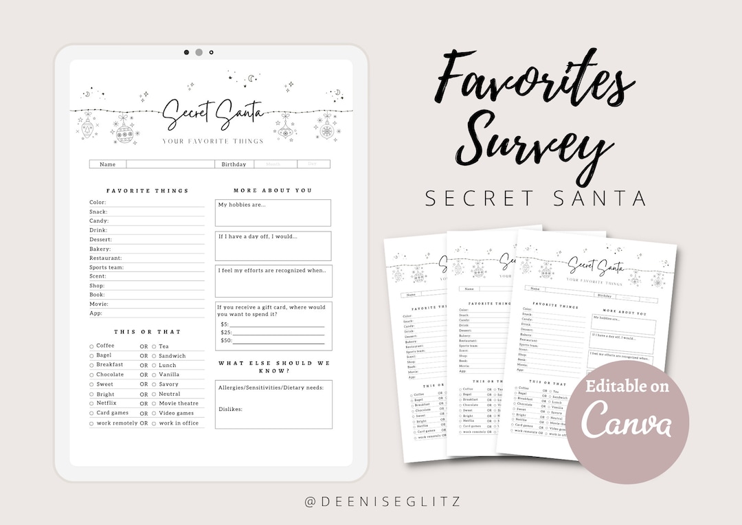 SECRET SANTA Employee Favorites List Template Christmas My - Etsy UK