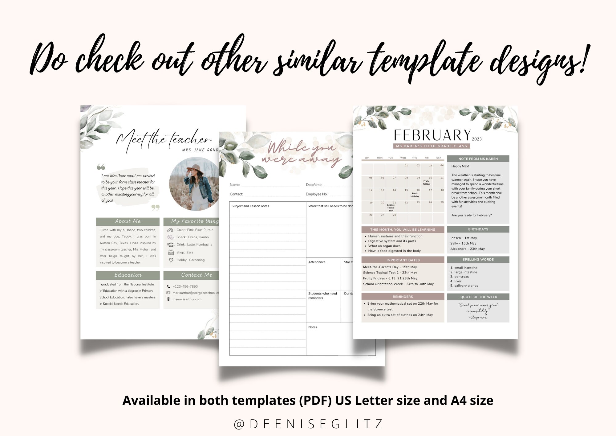 BOTANICAL Monthly Newsletter Template, Class Newsletter, School ...