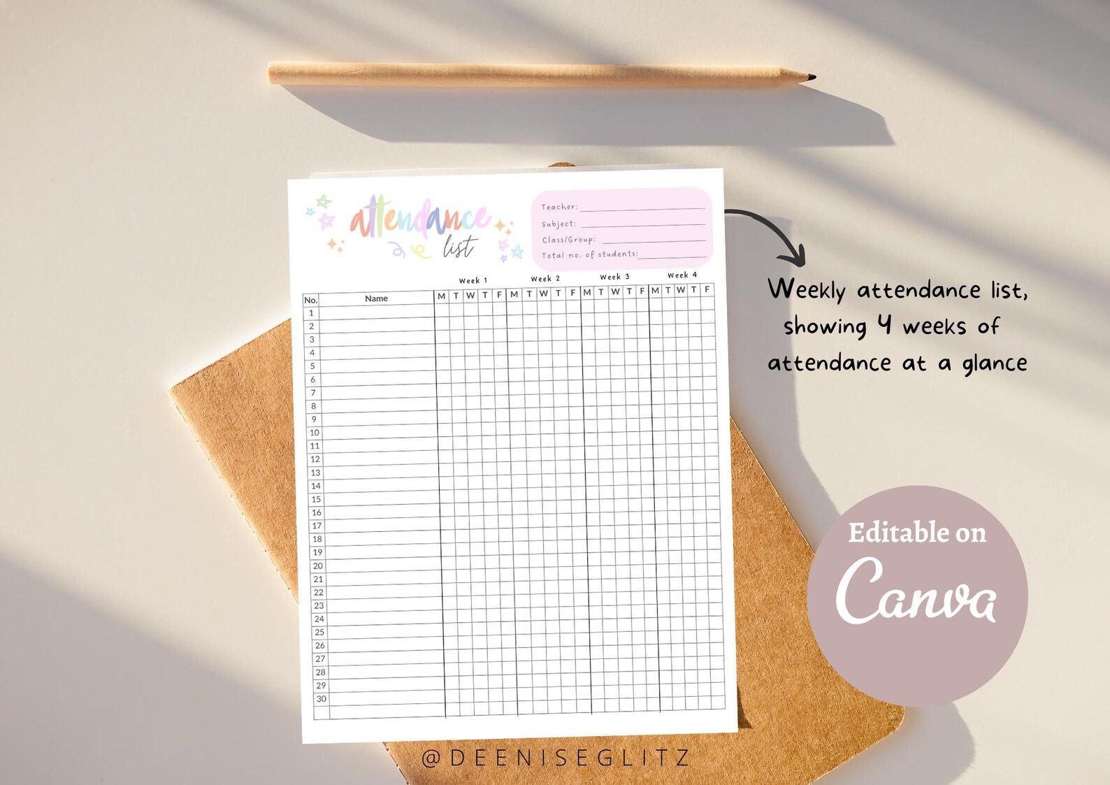 COLOR POP Attendance Sheet, Attendance Log, Class List, Classroom ...