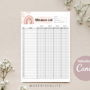 BOHO RAINBOW Attendance Sheet, Attendance Log, Class List, Classroom ...