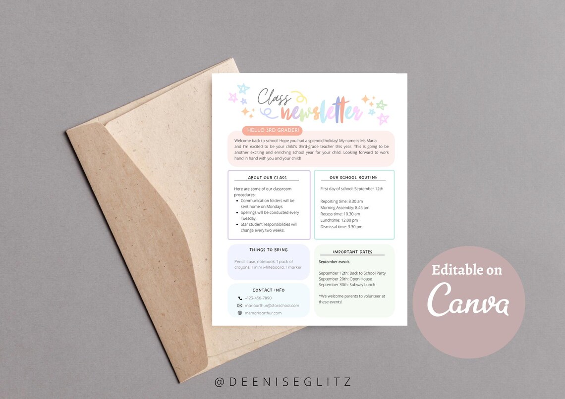 COLOR POP Back to School Classroom Newsletter, Monthly Newsletter ...