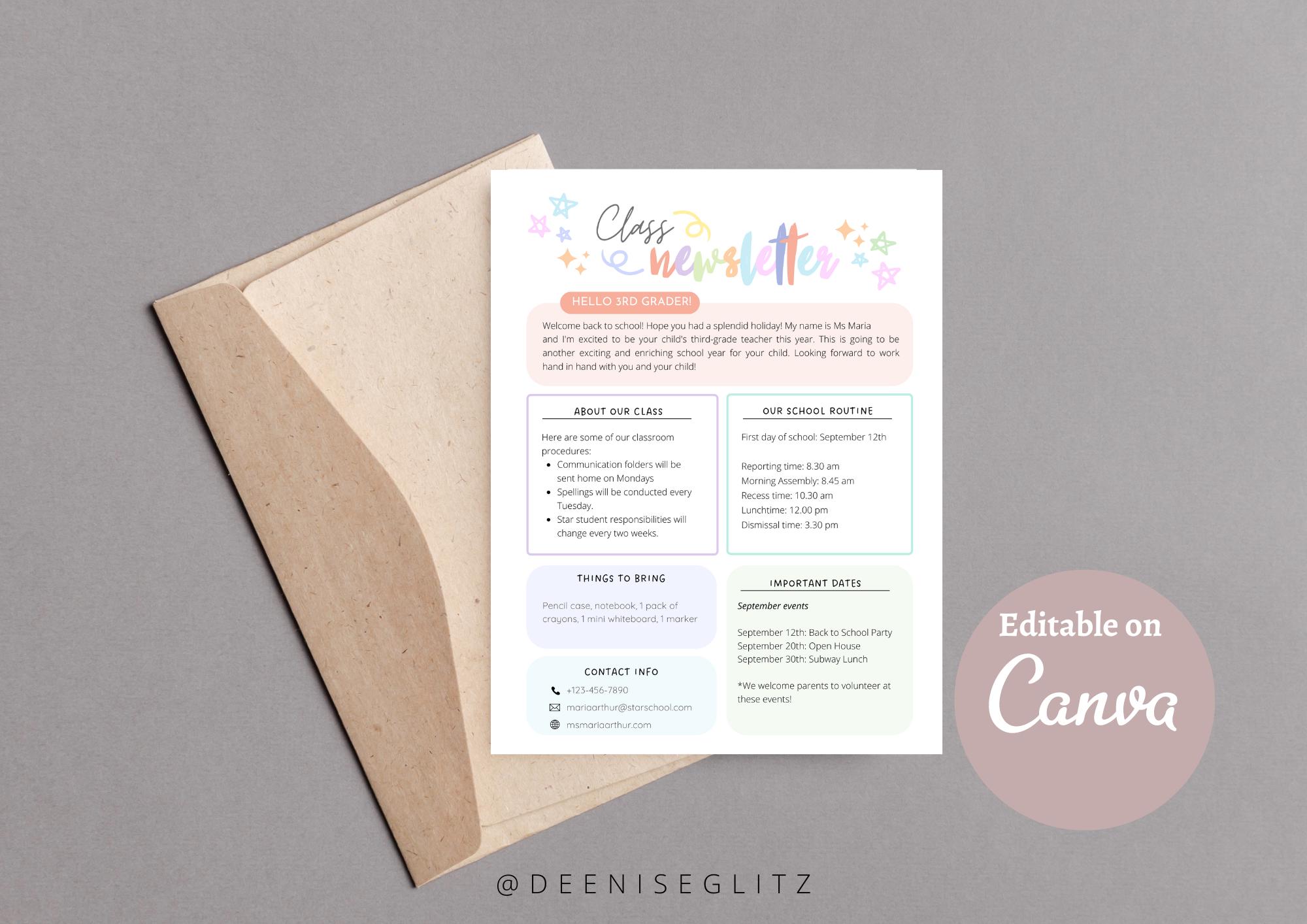 COLOR POP Back to School Classroom Newsletter, Monthly Newsletter ...