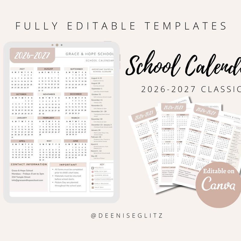 2026/2027 School Calendar - Etsy