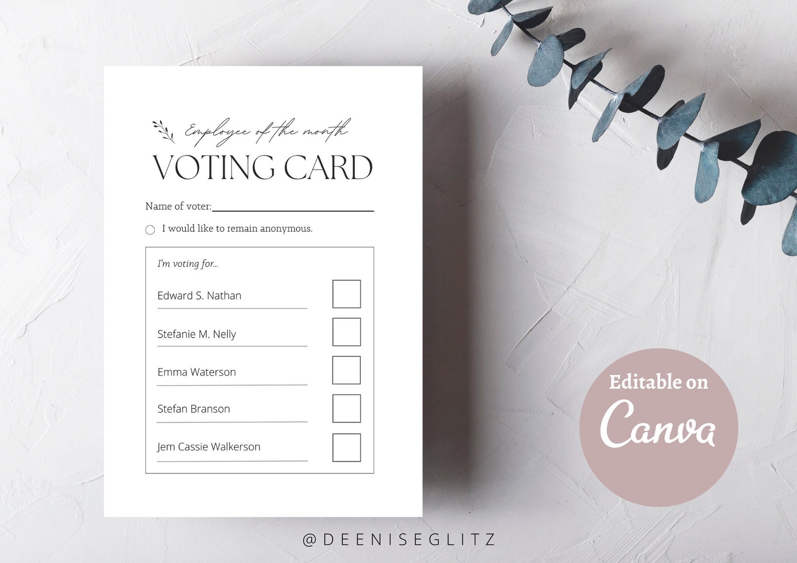 Employee of the Month Voting Card: Minimalist Ballot (editable Canva ...