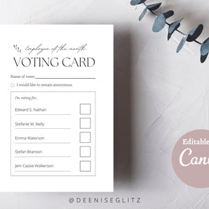 MINIMAL Voting Card, Employee of the Month, Ballot Paper, Cast A Vote ...