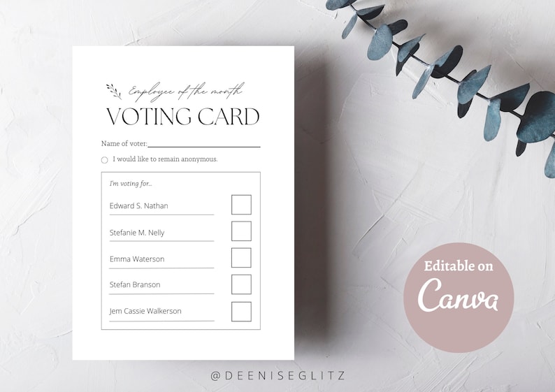 MINIMAL Voting Card, Employee of the Month, Ballot Paper, Cast A Vote ...
