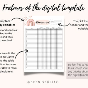 BOHO RAINBOW Attendance Sheet, Attendance Log, Class List, Classroom ...