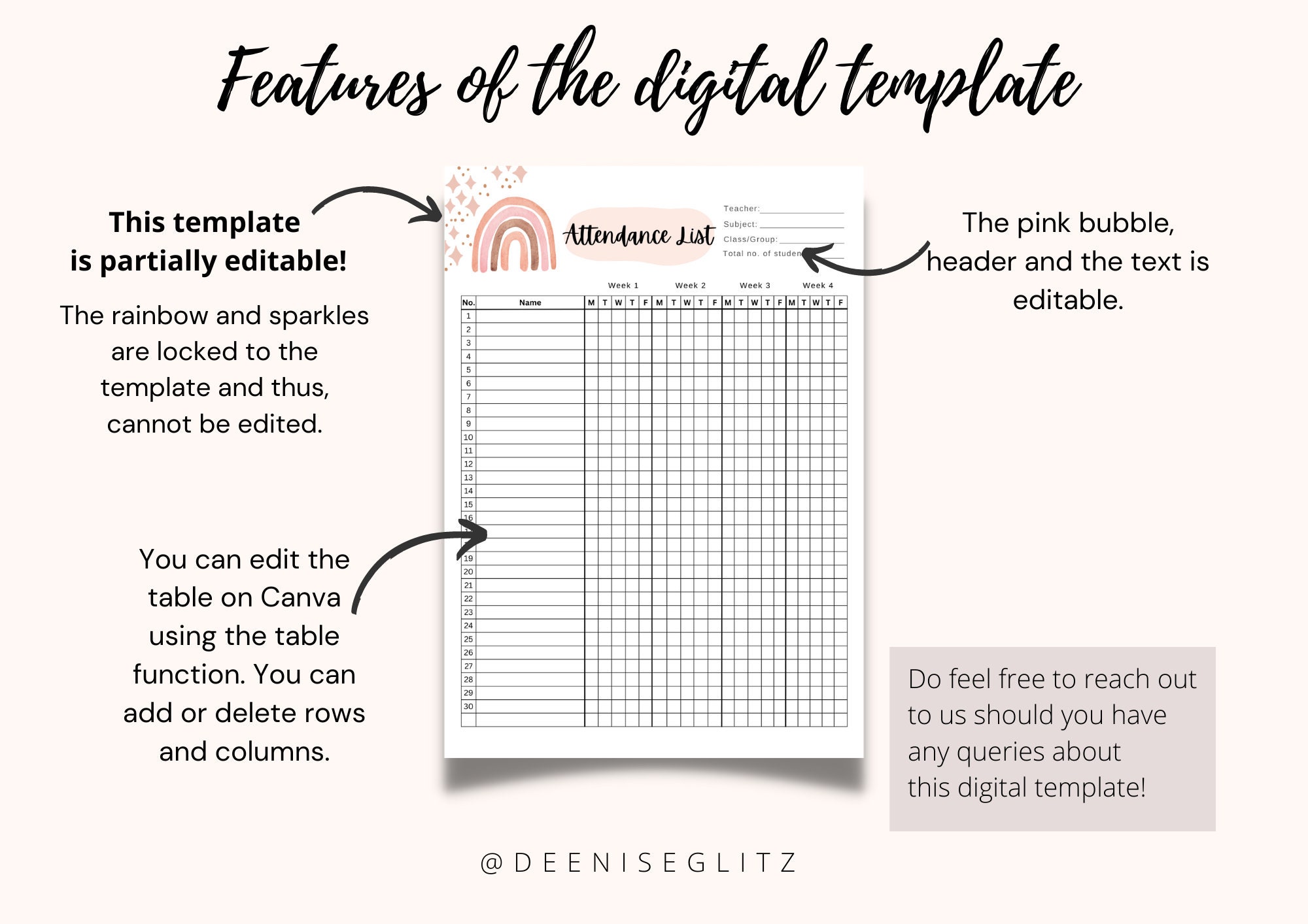 BOHO RAINBOW Attendance Sheet, Attendance Log, Class List, Classroom ...